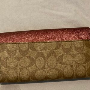 Bags | Coach Metallic Red And Monogram Wallet | Poshmark